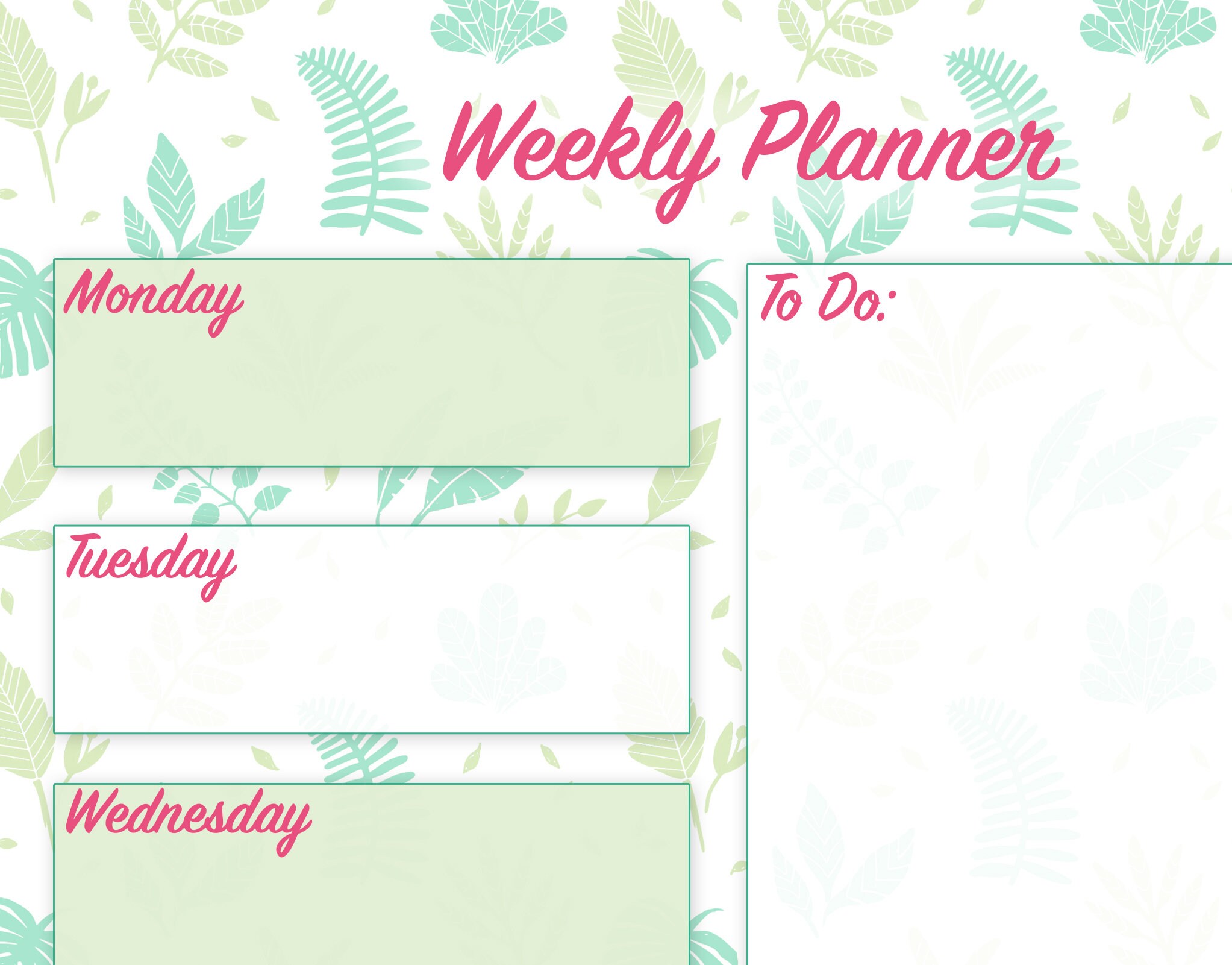 Tropical Plants Weekly Planner Daily Planner A4 A5 - Etsy