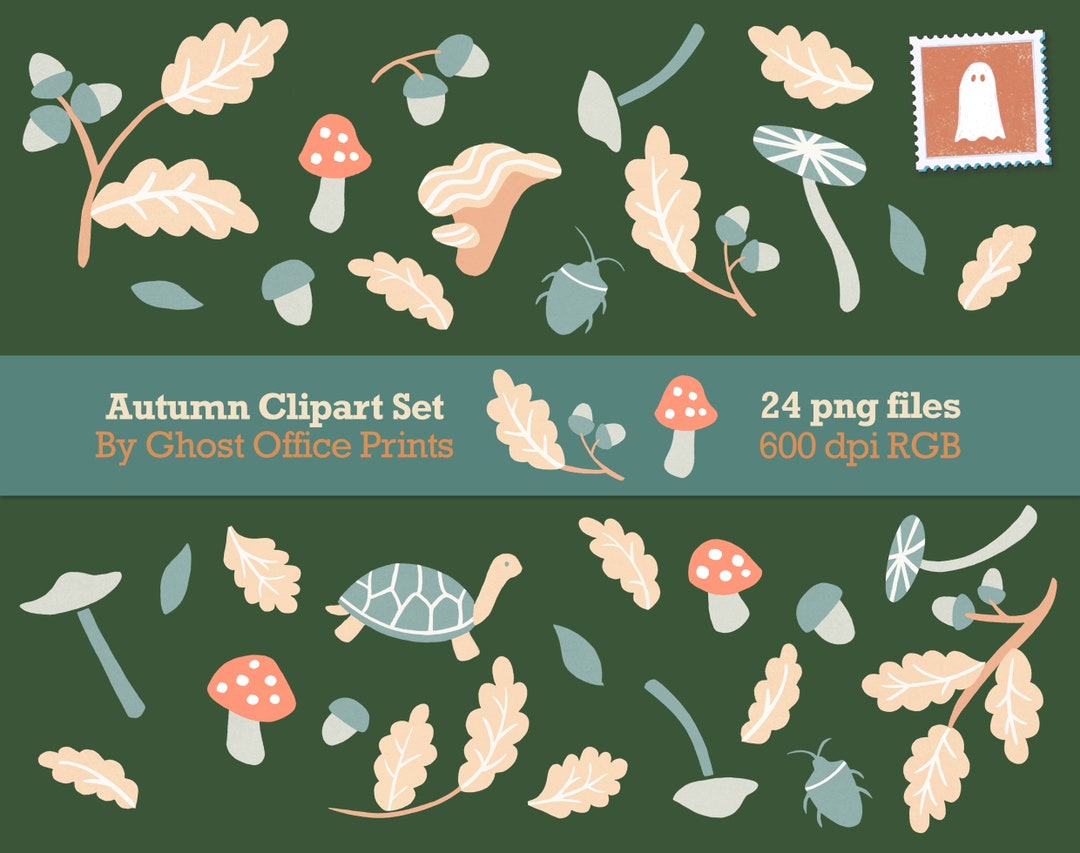 Autumn Clipart, Instant Download, Mushroom, Fall Leaves, Clip Art ...