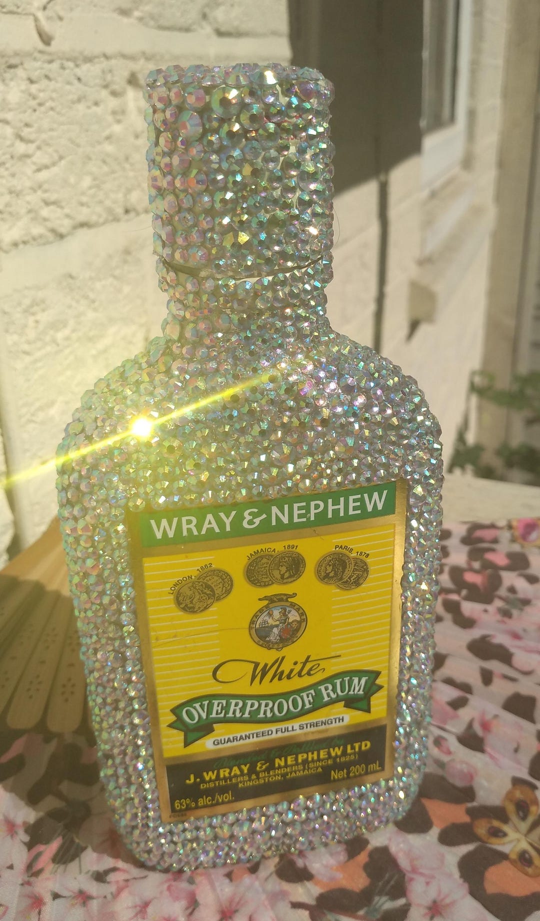Bedazzled Rhinestone Empty Rum Bottle, Jamaican Bar Decor - Etsy