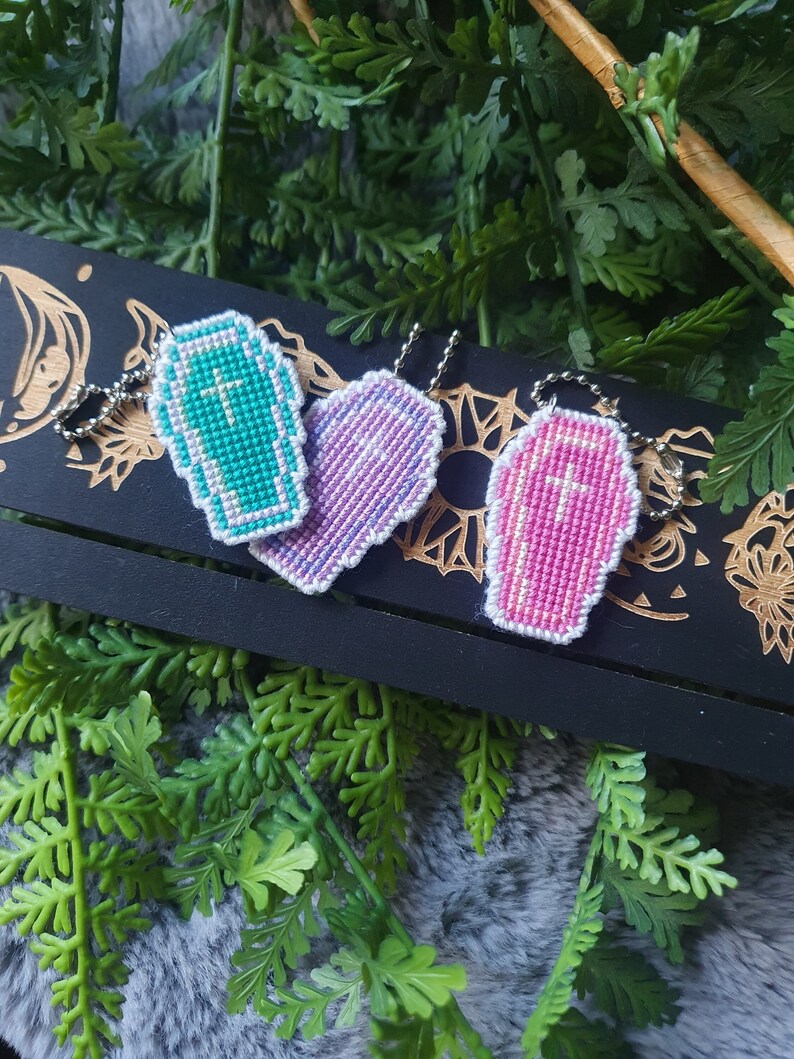 Pastel Gothic Small Coffin Cross Stitch Keychains | Creepy Cute ...