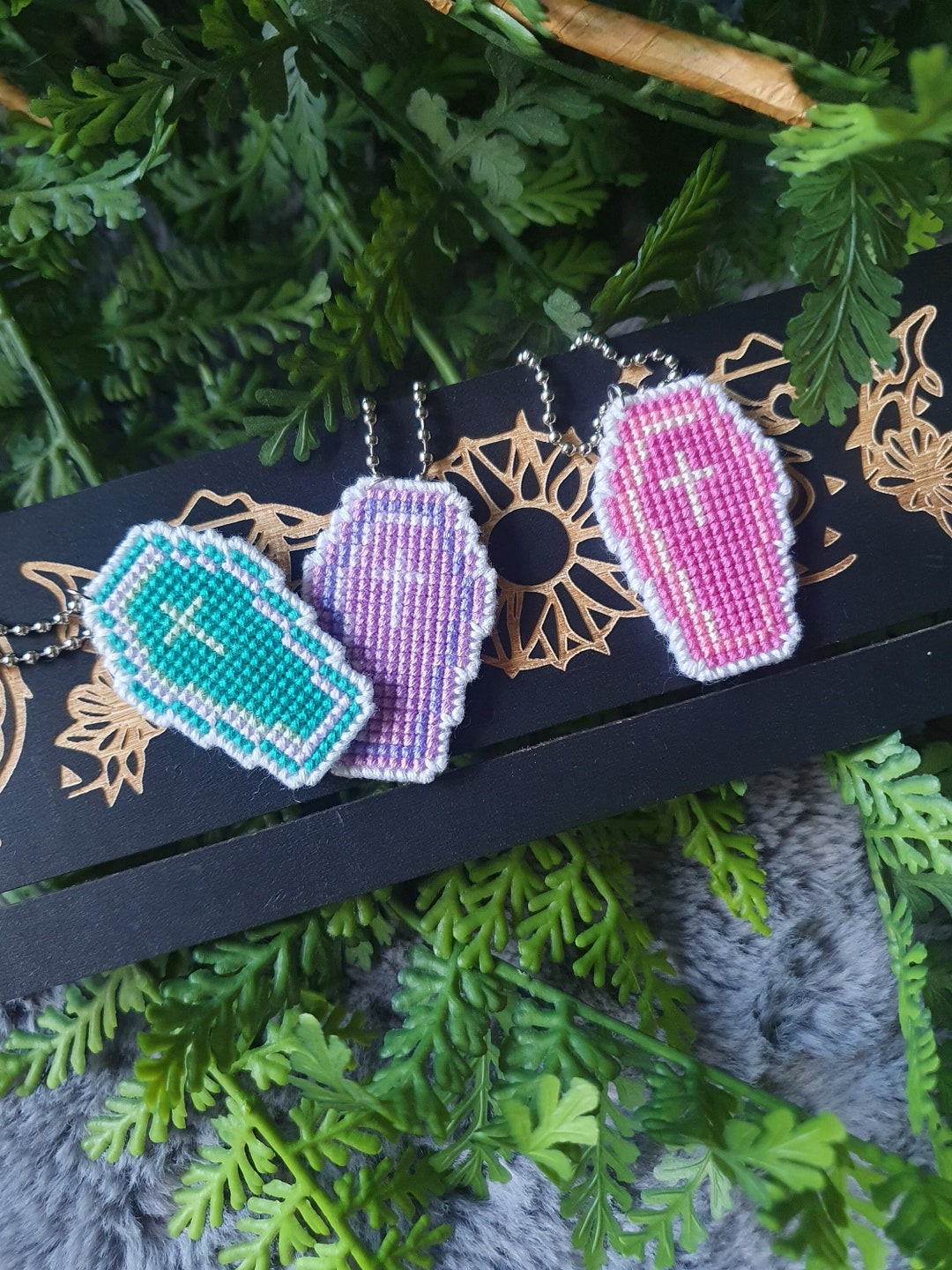 Pastel Gothic Small Coffin Cross Stitch Keychains | Creepy Cute ...