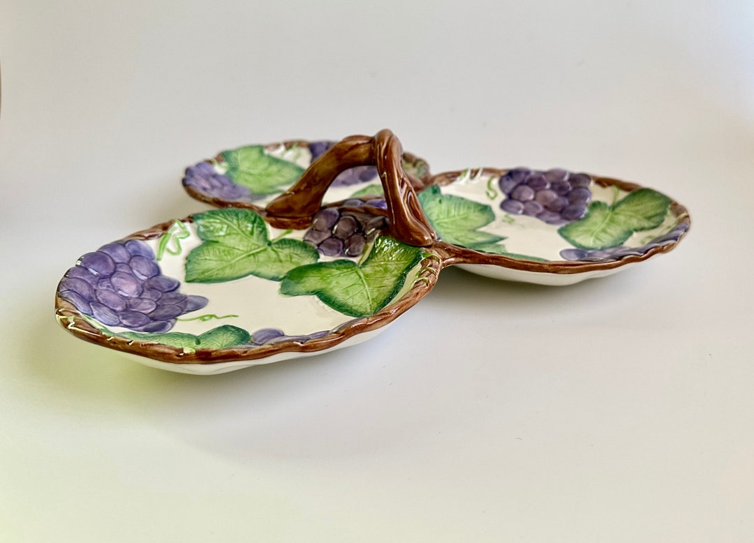 Fitz & Floyd Grape Arbor Divided Server With Handle, Sectioned Serving ...