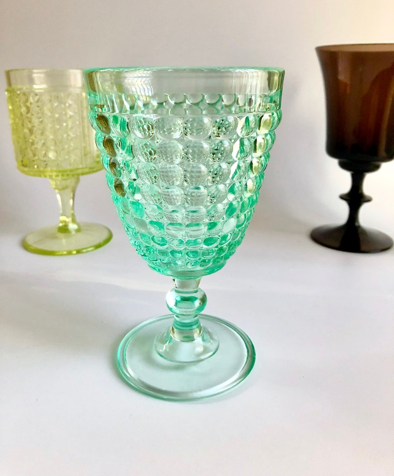 Mismatched Color Wine Goblets EAPG Canary Vaseline Northwood - Etsy