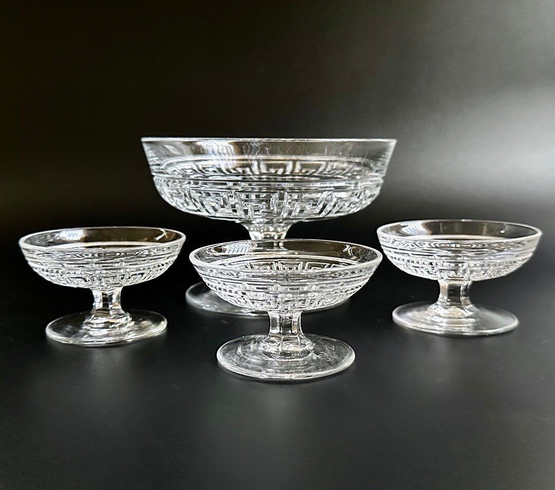 Heisey Glass Clear Greek Key Almond Serving Dish Set - Etsy