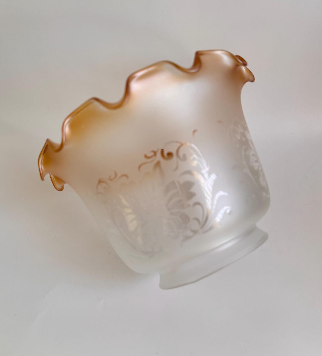 French VIANNE Glass Light Shade, Ruffled Edge Satin Etched Floral - Etsy