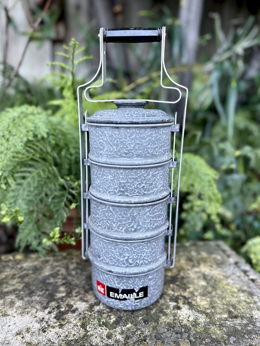 Enameled Stacking Lunch Pail Box, Tiffin Carrier With 5 Stacked ...