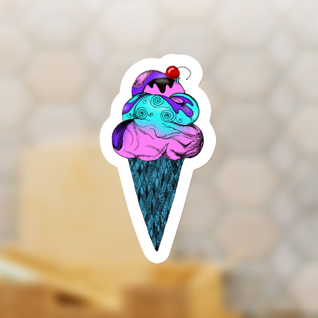 Colorful Ice Cream Cone Sticker, Summer Fun Decal - Etsy