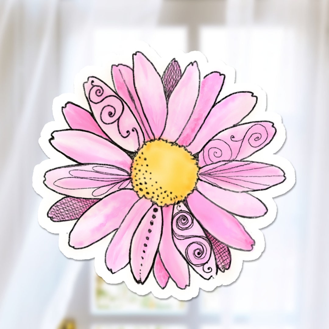 Pink Daisy Sticker, Watercolor Daisy, Flower Decal - Etsy
