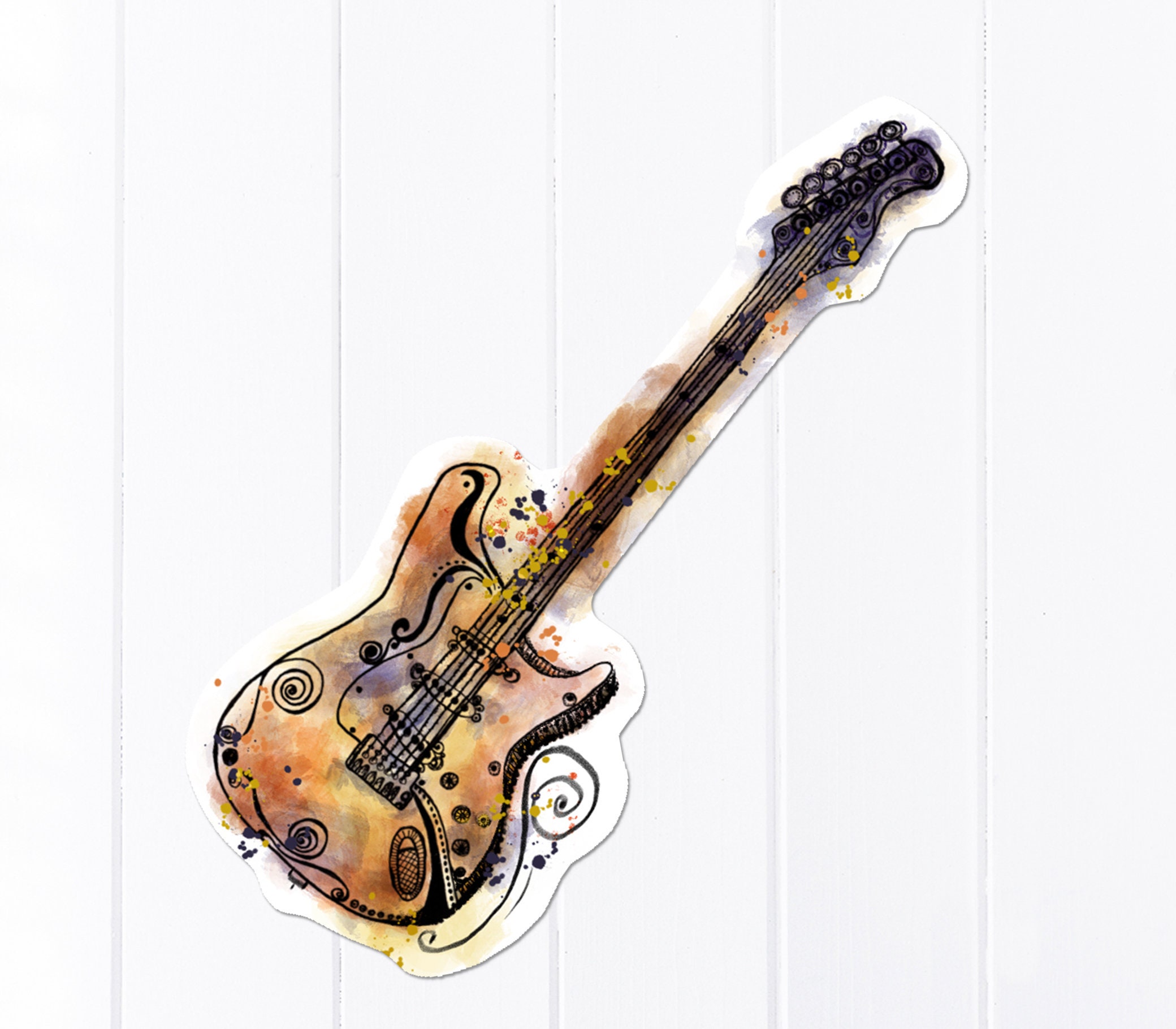 Electric Guitar Vinyl Sticker Watercolor Music Sticker Music | Etsy