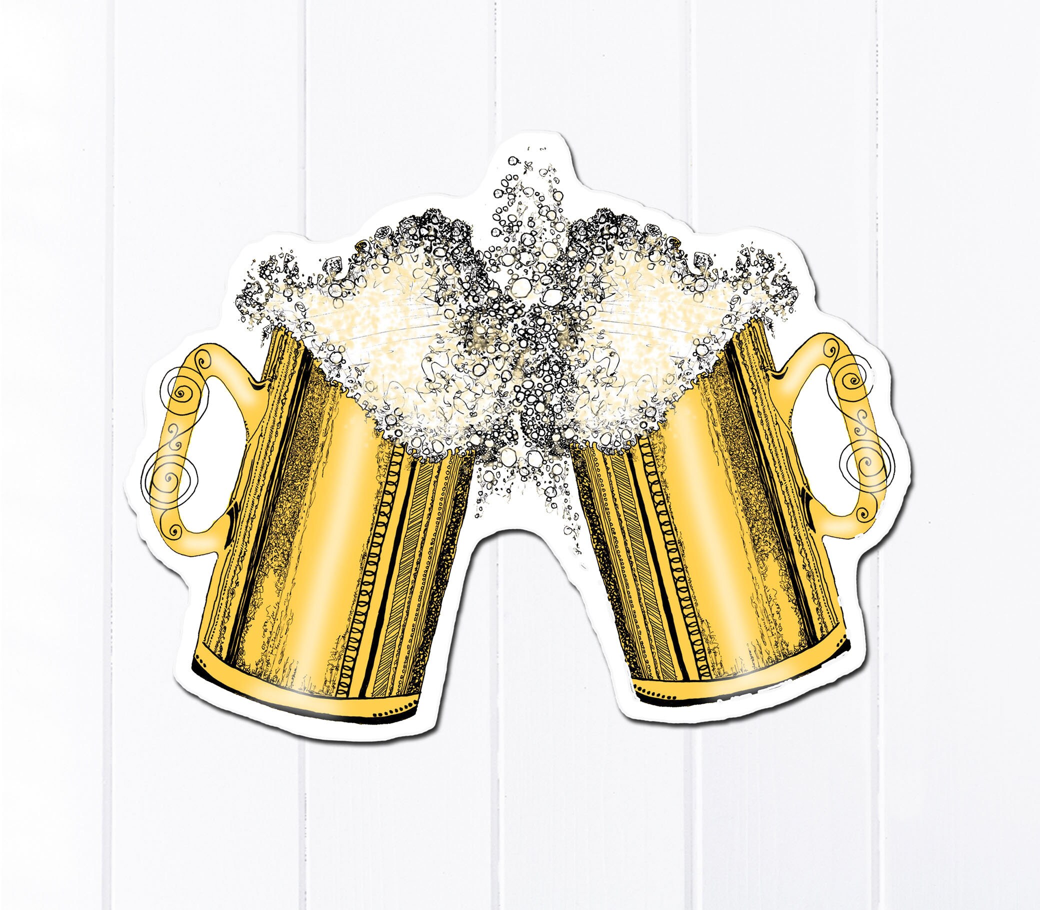 Beer Mugs Sticker Beer Vinyl Sticker Alcohol Decal Cheers | Etsy