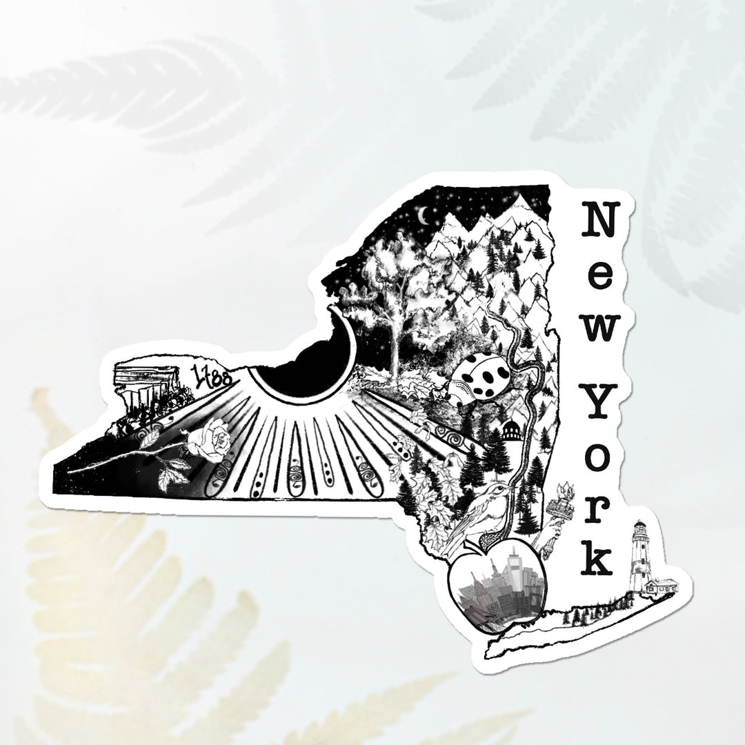 New York State Sticker, Detailed Hand Drawn State Symbols - Etsy