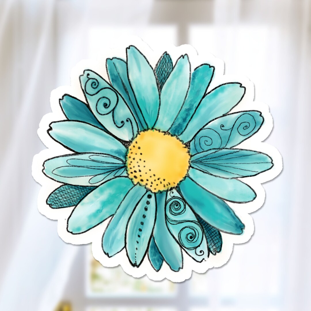 Teal Daisy Sticker, Vinyl Watercolor Daisy, Flower Decal - Etsy