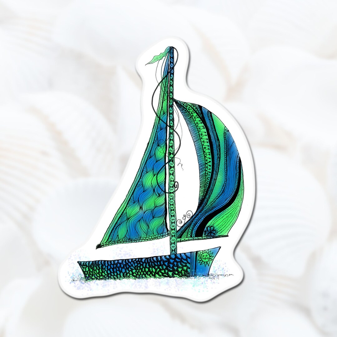 Sailboat Vinyl Sticker, Handmade Sea Life Decal, Beach Decor - Etsy