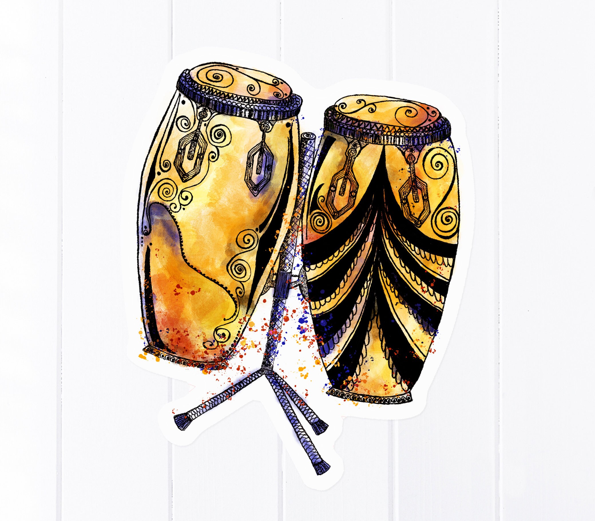 Bongo Drums Vinyl Sticker Watercolor Music Sticker Music | Etsy