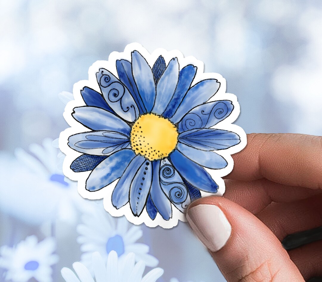 Blue Daisy Sticker, Watercolor OOAK Daisy, Flower Sticker - Etsy