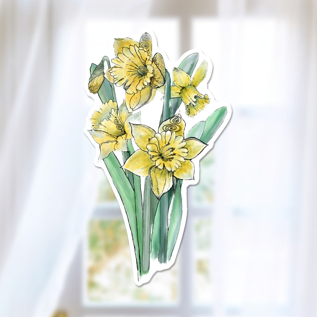 Daffodil Sticker, Watercolor Wildflower Decal, Yellow Flower - Etsy