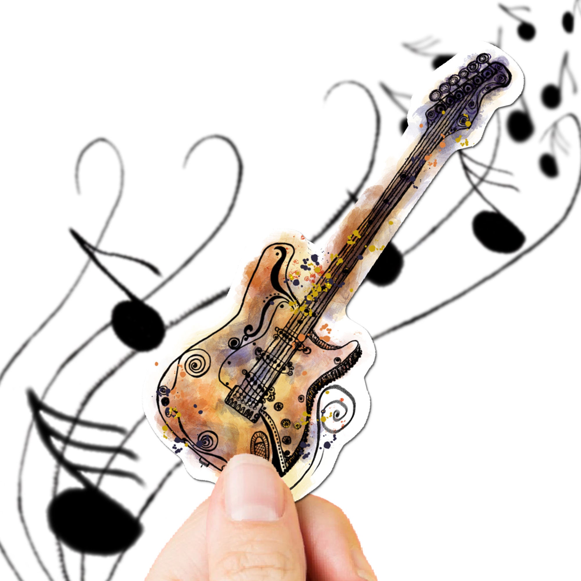 Electric Guitar Vinyl Sticker Watercolor Music Sticker Music - Etsy
