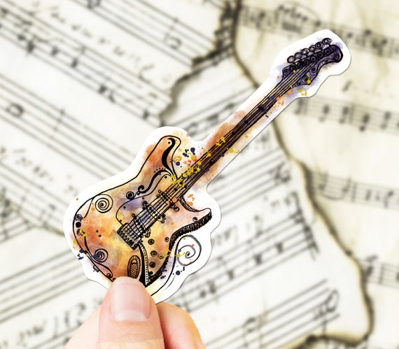 Electric Guitar Vinyl Sticker Watercolor Music Sticker Music | Etsy