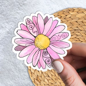 Pink Daisy Sticker, Watercolor Daisy, Flower Decal - Etsy
