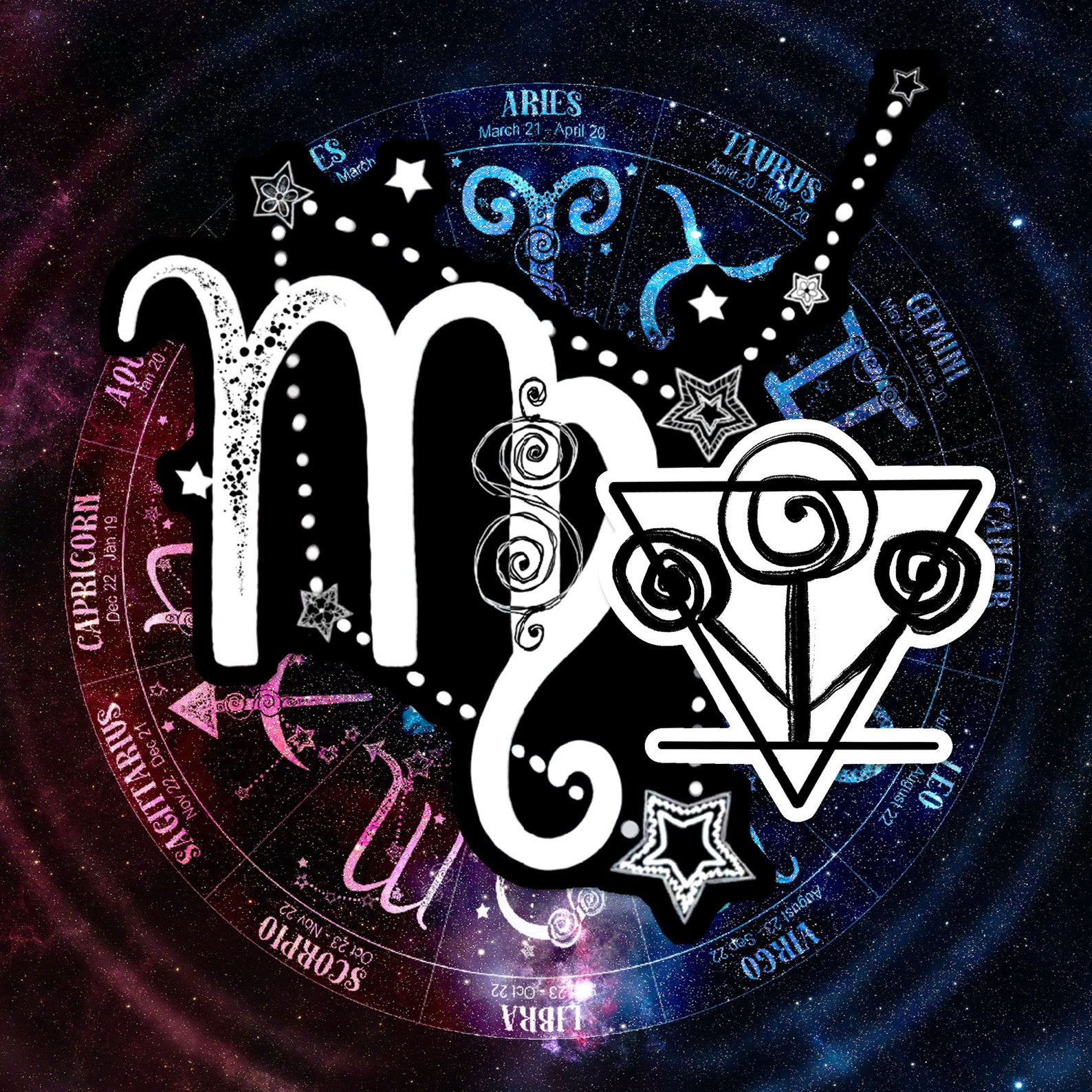 Virgo Symbol and Earth Element Vinyl Stickers Zodiac Sticker | Etsy