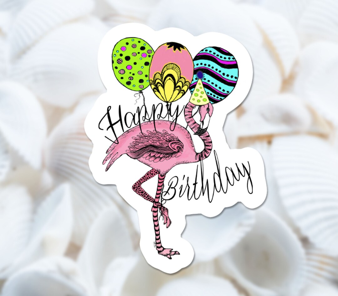 Flamingo Birthday Sticker, Tropical Gift Package Decal - Etsy