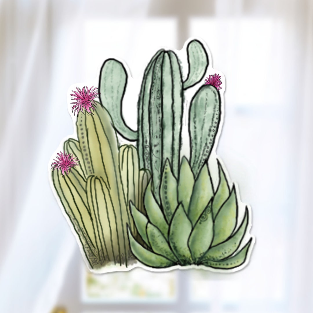 Cactus 1 Sticker, Watercolor Flower, Wildflower Plant Decal - Etsy
