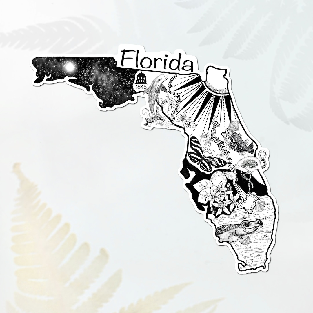 Florida State Sticker, Detailed Hand Drawn State Symbols - Etsy