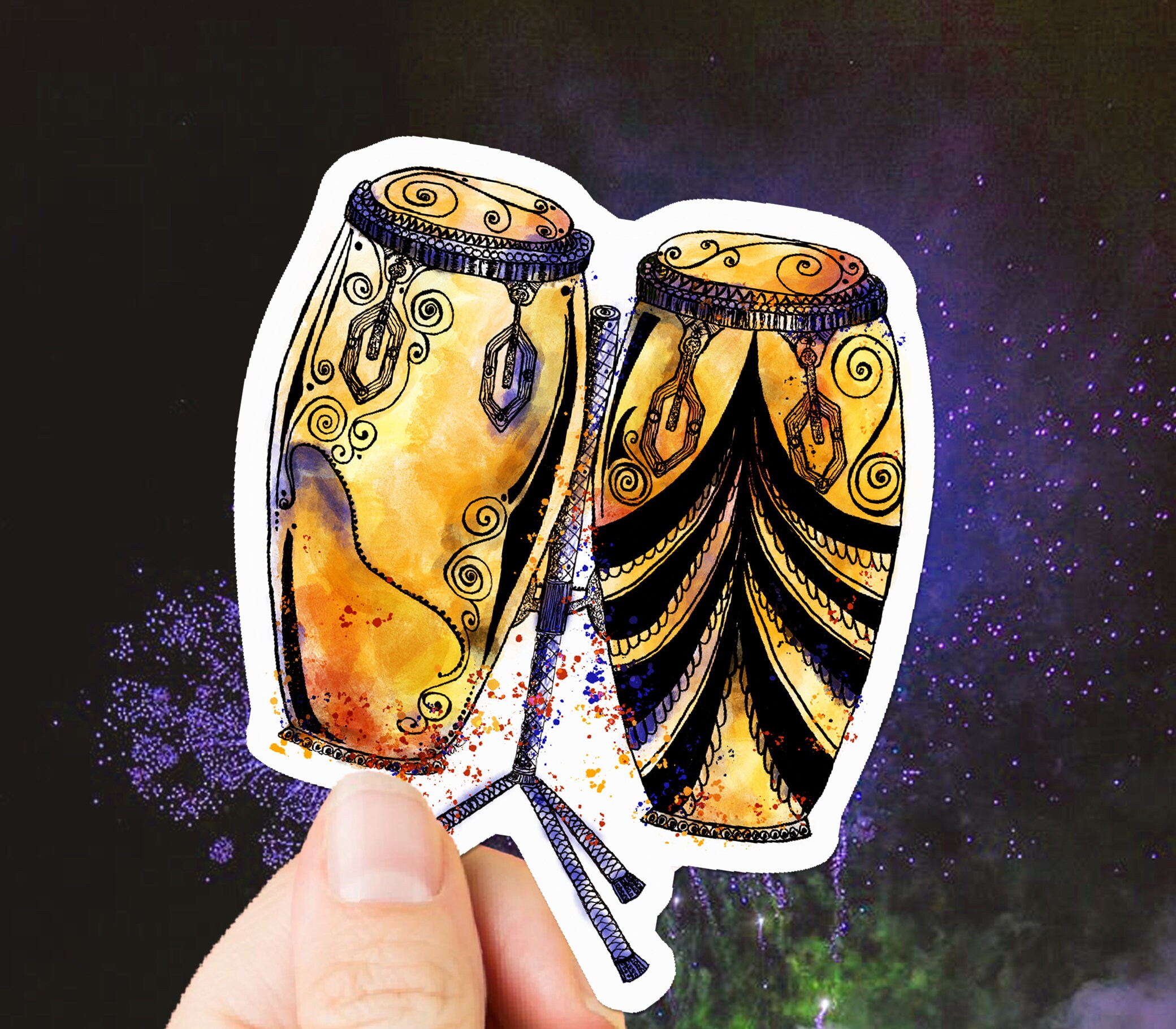 Bongo Drums Vinyl Sticker Watercolor Music Sticker Music | Etsy