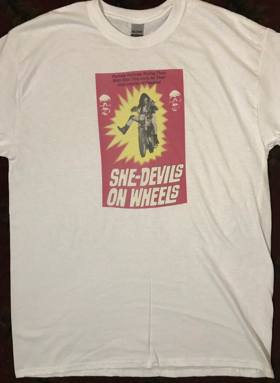 She Devils On Wheels Retro Vintage Biker Horror Movie White T Shirt Any