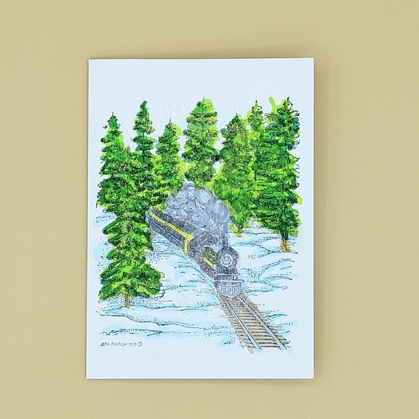 Steam Train Christmas Card - Etsy