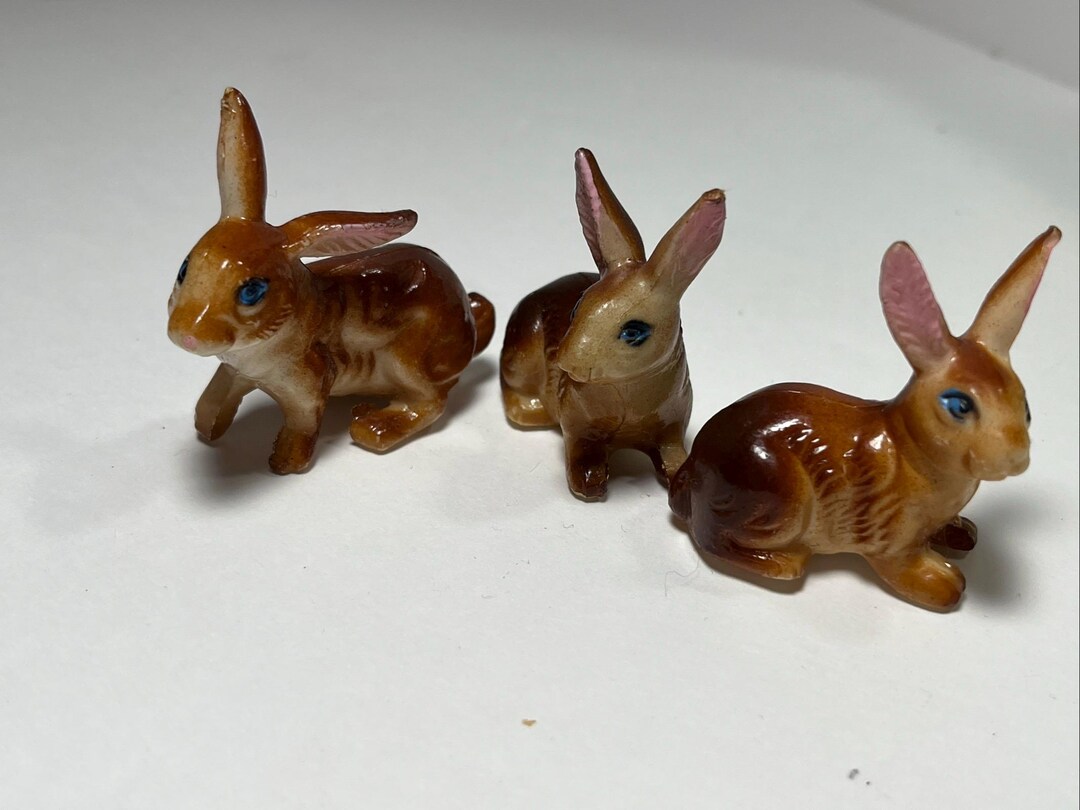 Vtg Bunny Rabbit Figurines Celluloid Made in Hong Kong Lot of Three ...