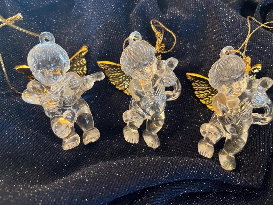 Vintage Clear Angels With Gold Wings Ornaments Cherub Playing ...