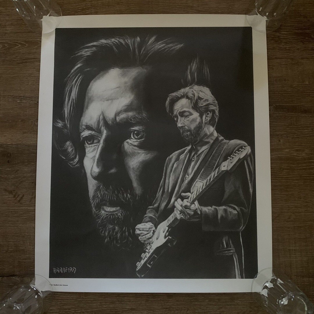 Eric Clapton Poster by Bradford John Salamon Black White Playing Guitar ...