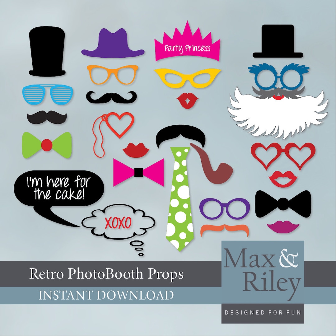 Retro Party Photobooth Props INSTANT DOWNLOAD, 50 Items Mega Pack ...