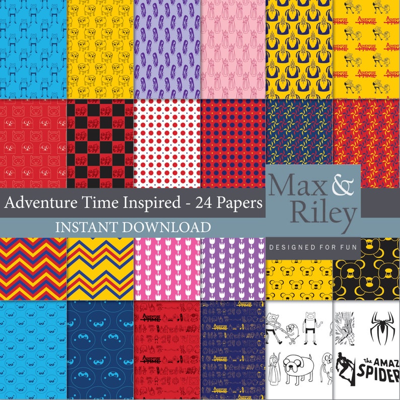 24 Adventure Time Inspired Digital Paper Pack INSTANT DOWNLOAD - for ...