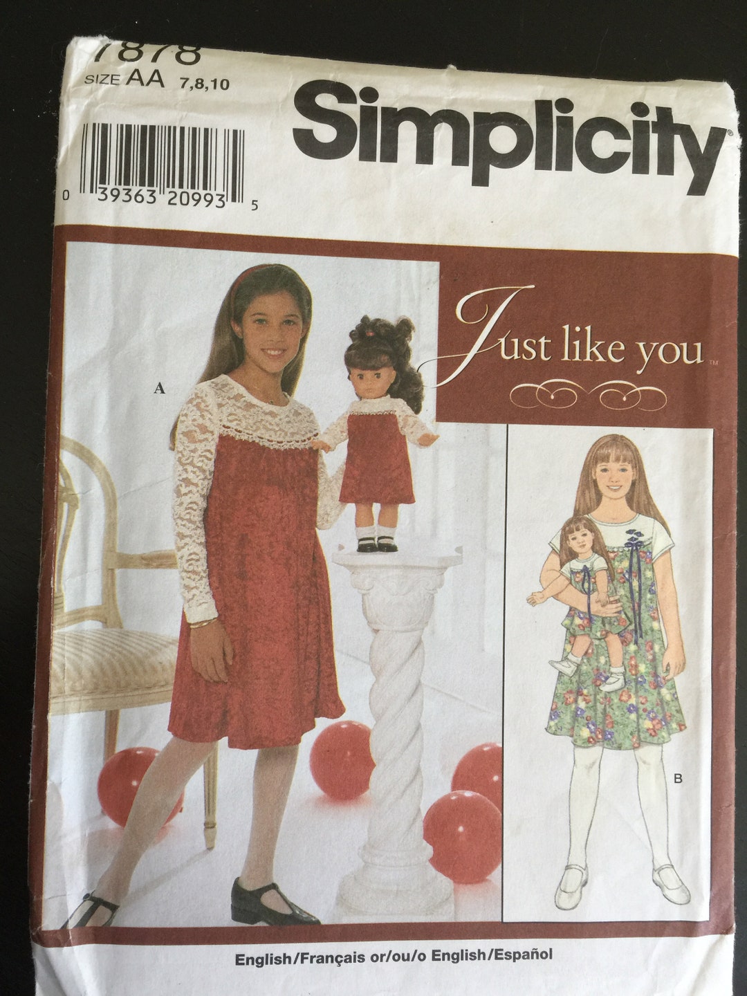 NEW UNCUT 7 8 10 Simplicity 7878 Sewing Pattern Dress and Doll Dress ...