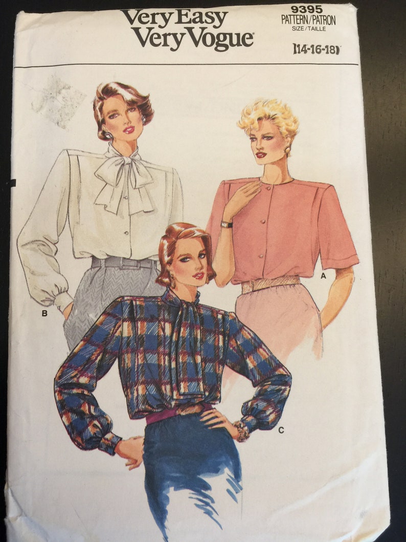 NEW UNCUT 14 16 18 Vogue's 9395 Very Easy Button Front Blouse Sewing ...