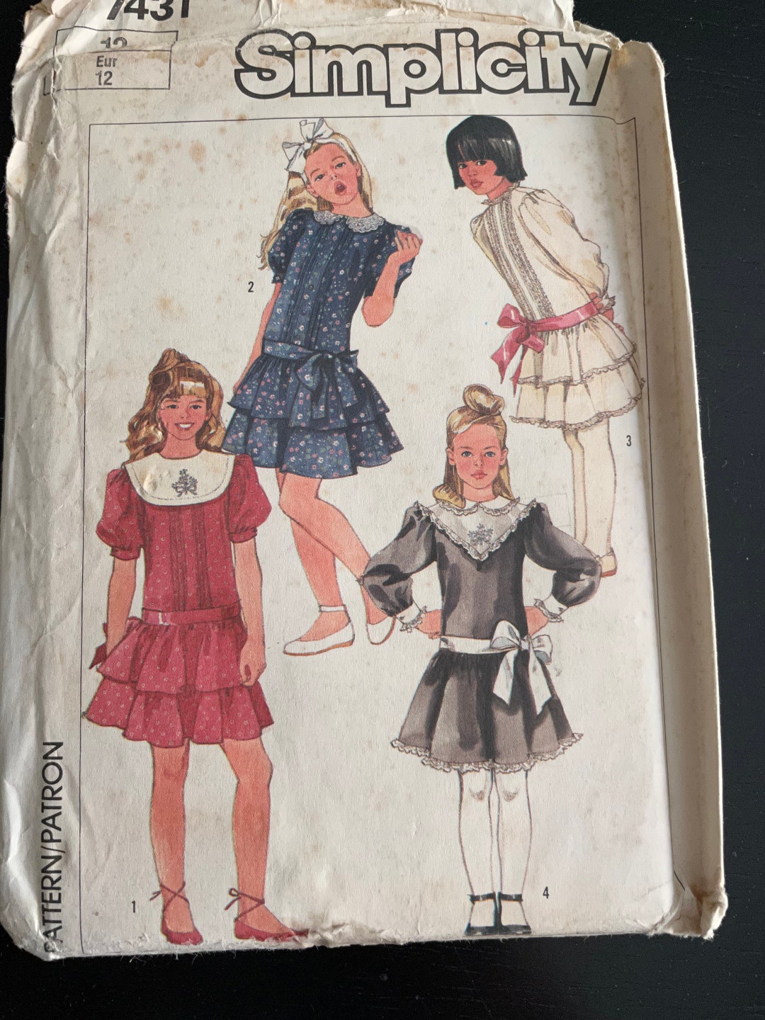 NEW UNCUT Girl 12 Simplicity 7431 Sewing Pattern Dropped Waist Dress ...