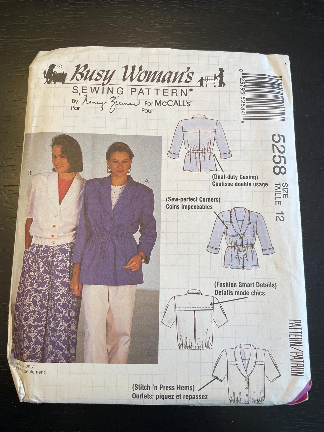 NEW UNCUT Size 12 Mccall's 5258 Sewing Pattern Unlined Jacket Two ...