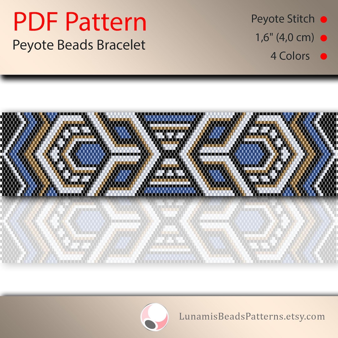 Peyote Pattern for Beaded Bracelet, Odd Count, Beadweaving, Blue and ...