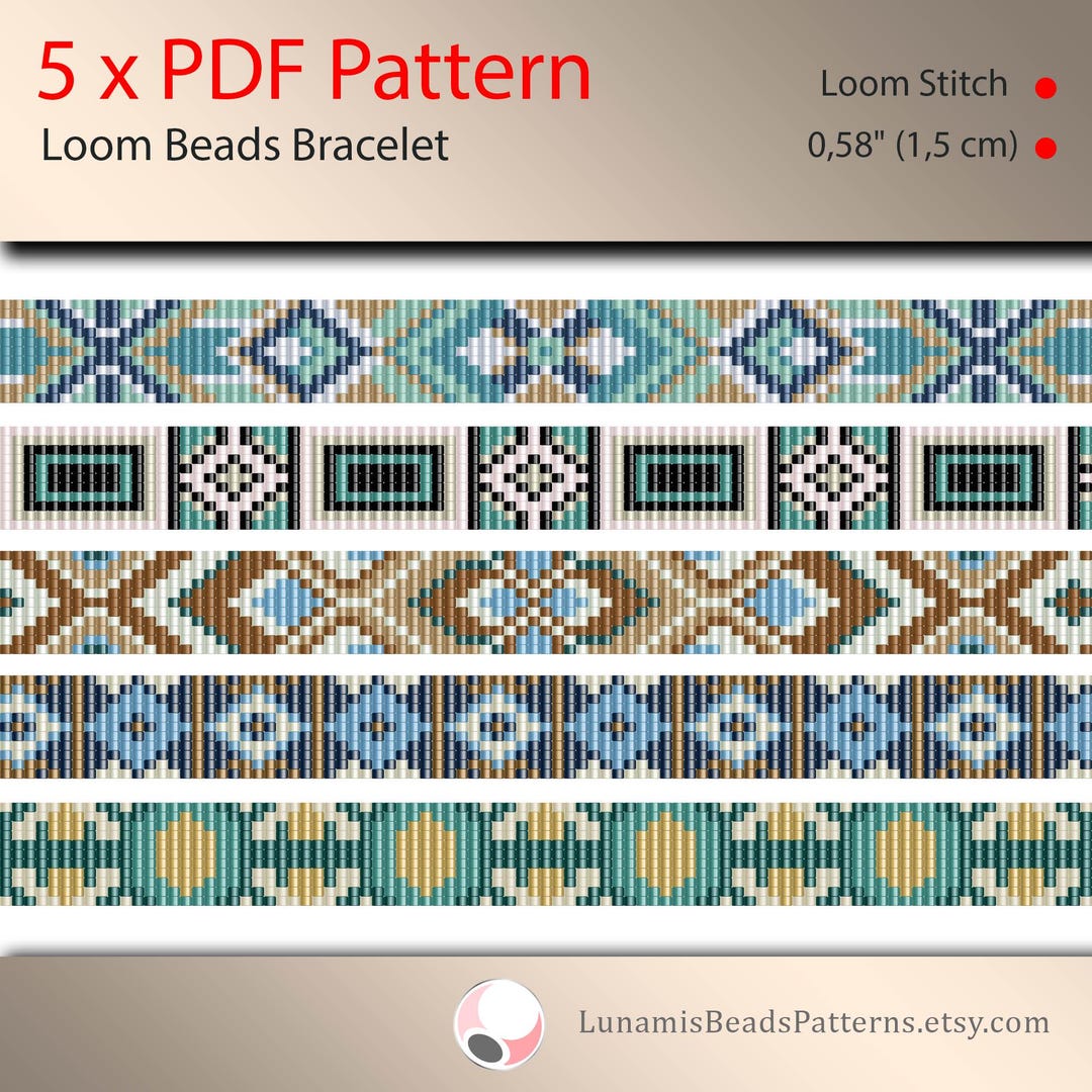 5 Loom Bracelet Patterns: Square Stitch Beading (PDF File) - Etsy