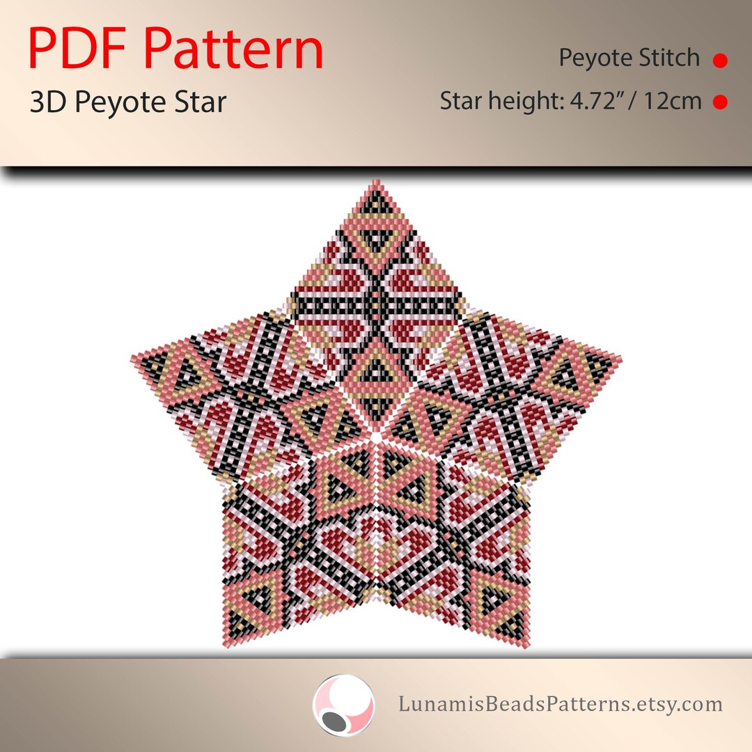 Pattern for 3d Star Peyote, Pdf Patterns, Beading, Peyote Stitch, #003 ...