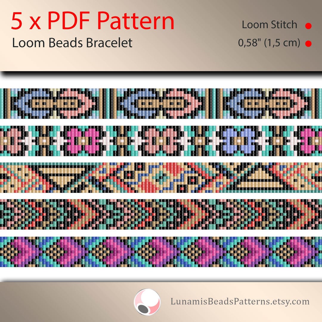 5 Loom Bracelet Patterns: Square Stitch Beading (PDF File) - Etsy
