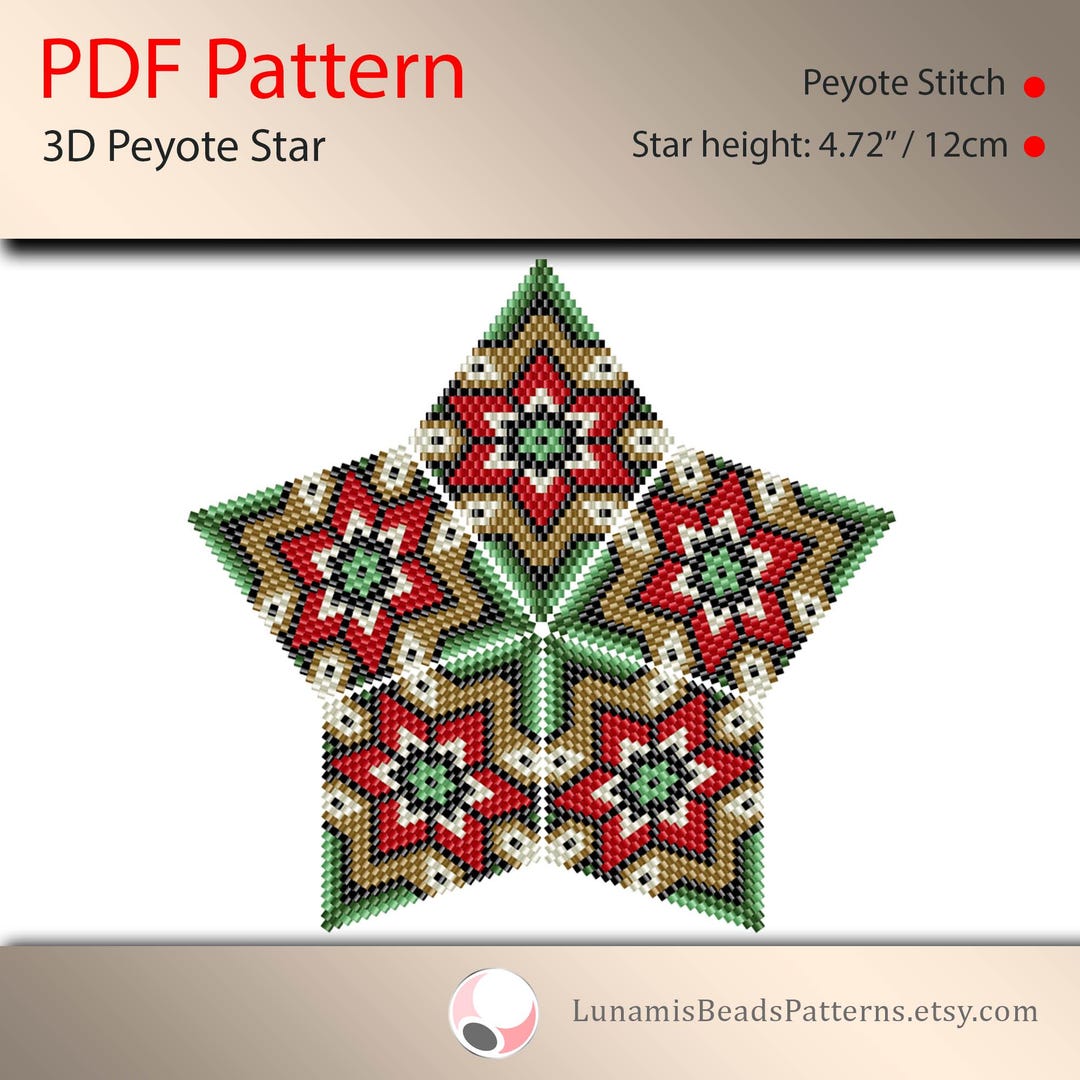 Pattern for 3d Star Peyote, Pdf Patterns, Beading, Peyote Stitch, #036 ...