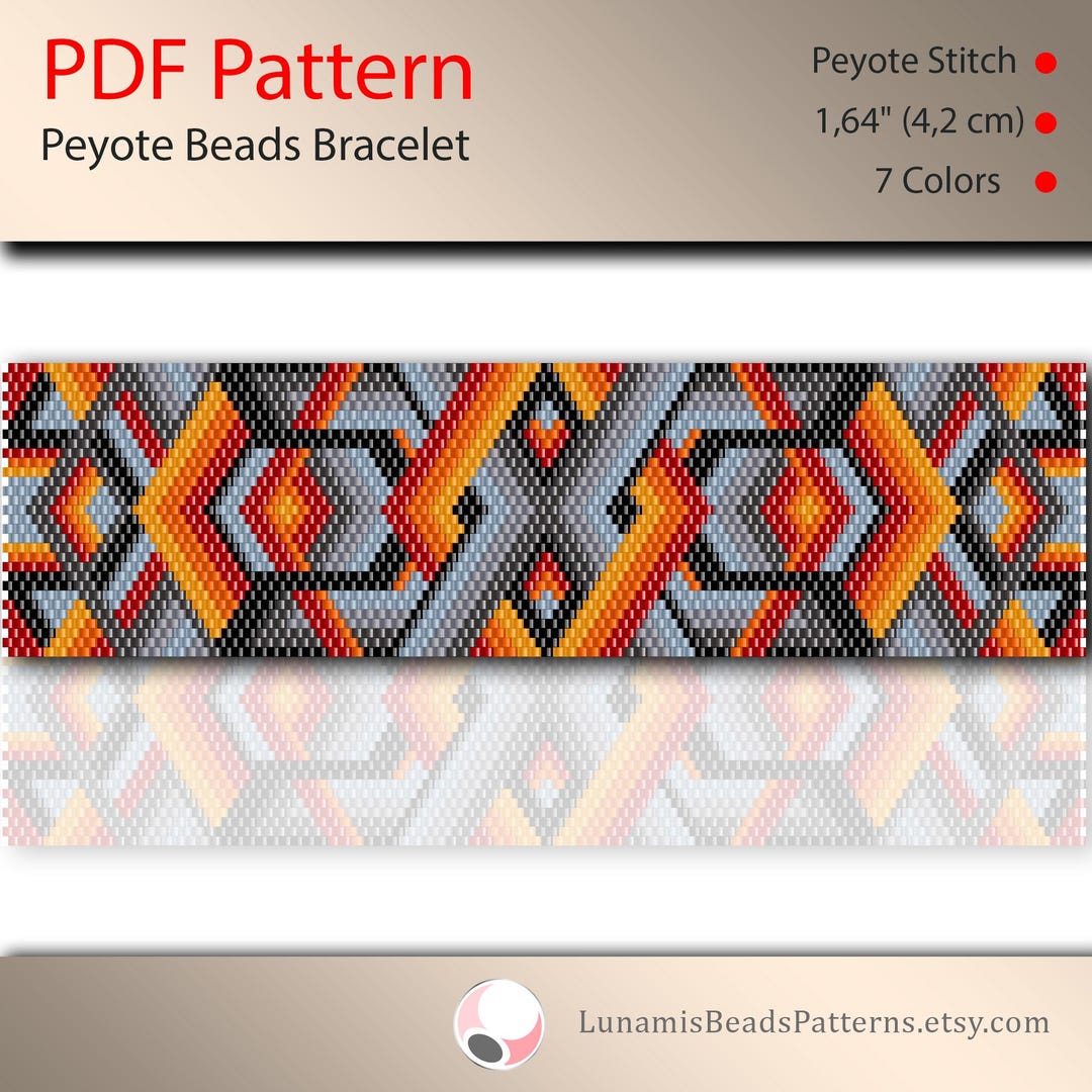Peyote Pattern for Beaded Bracelet, Odd Count, Beadweaving, Orange and ...