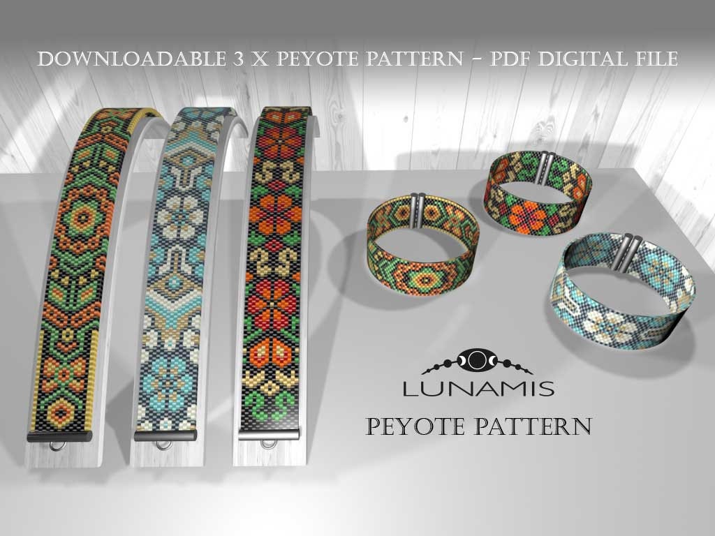 3 X Peyote Bracelet Pattern, Peyote Pattern, Odd Count, Stitch Pattern ...