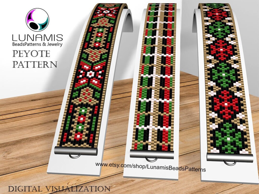 3 X Bead Peyote Bracelet Pattern, Christmas Theme, Peyote Pattern, Odd ...