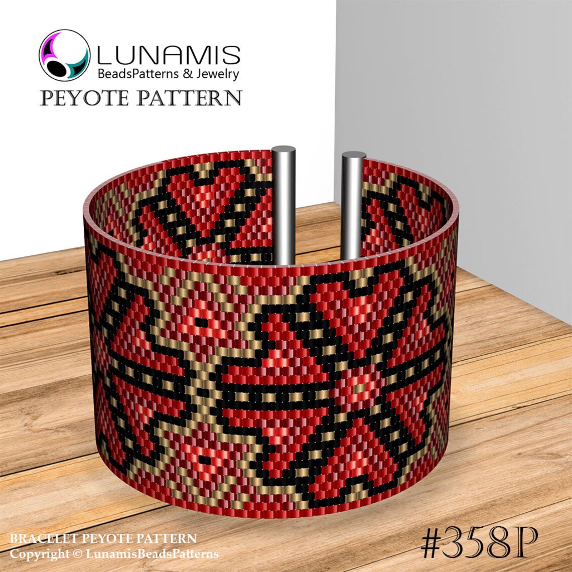 Peyote Bracelet Pattern, Odd Count, Red Heart Pattern, Valentine Day ...