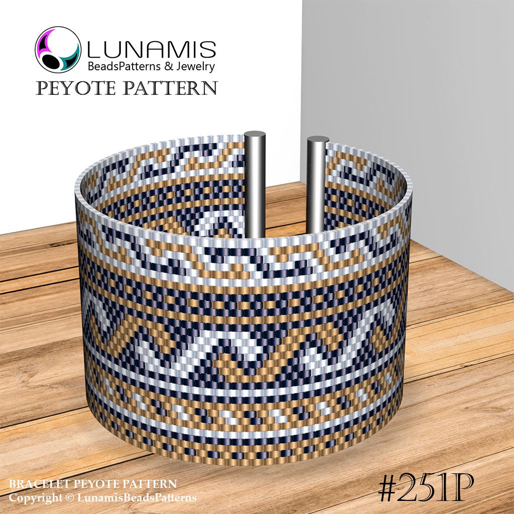 Peyote Pattern for Bead Bracelet, Greek Motif White Blue, Odd Count ...