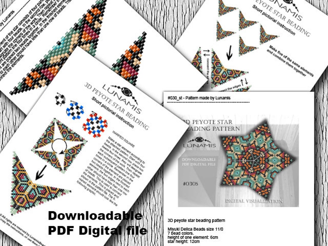 Pattern for 3d Star Peyote, Pdf Patterns, Beading, Peyote Stitch, #030 ...